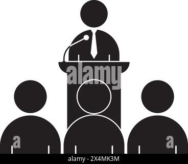Podium with microphone vector icon symbol isolated on white background ...