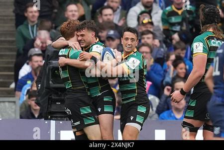 Northampton Saints' George Furbank celebrates with fans in the crowd ...