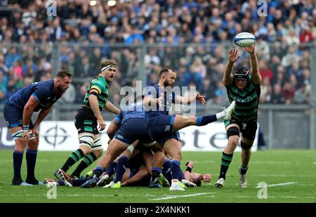 Northampton Saints' James Ramm (right) is tackled by Leinster Rugby's ...