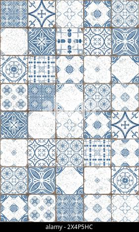 Vintage blue ceramic. Watercolor portugal texture. Azulejo portuguese ...