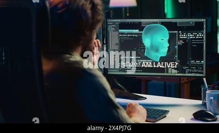 Man programing sentient artificial intelligence with ethical safeguards ...