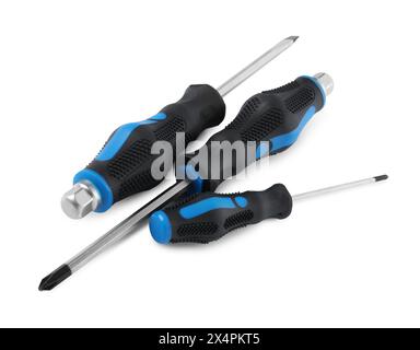 Set of screwdrivers with blue handles isolated on white Stock Photo - Alamy