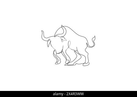 Minimalistic One Line Cattle Ox, Goat or Bull Icon. Line drawing Cattle ...