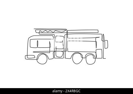 Single continuous line drawing of firetruck emergency rescuer for ...