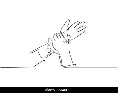 Single continuous line drawing twelve steps hand washing by rubbing the ...