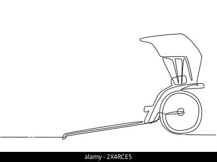 Single continuous line drawing rickshaw traditional transportation in ...