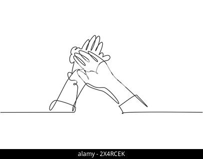 Single one line drawing of twelve steps hand washing by wiping your ...