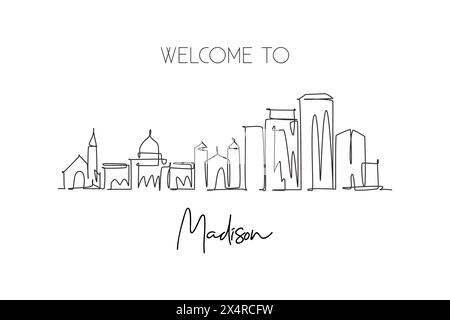 Single continuous line drawing of Madison city skyline, Wisconsin ...