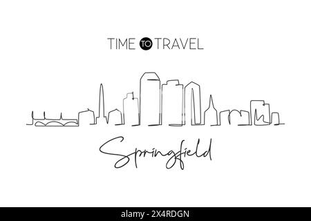 One single line drawing Springfield city skyline, Illinois. World ...