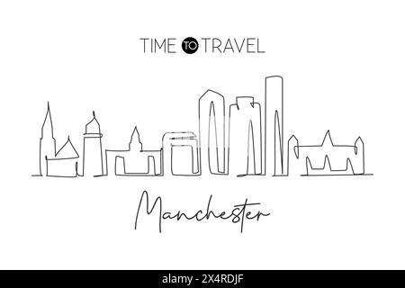 One single line drawing Manchester city skyline, New Hampshire. World ...