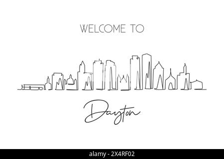 One line drawing of Dayton City Ohio skyline. Hand drawn style design ...