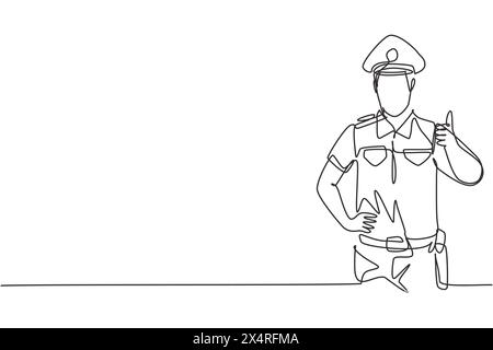 Single one line drawing policeman standing with celebrate gesture and ...