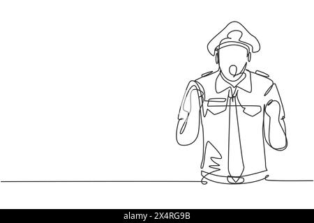 Single continuous line drawing pilot with celebrate gesture and full ...