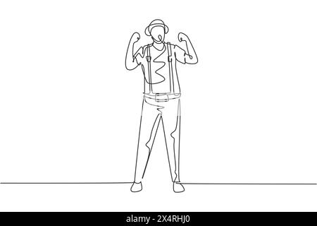 Continuous one line drawing mime artist stands with celebrate gesture ...