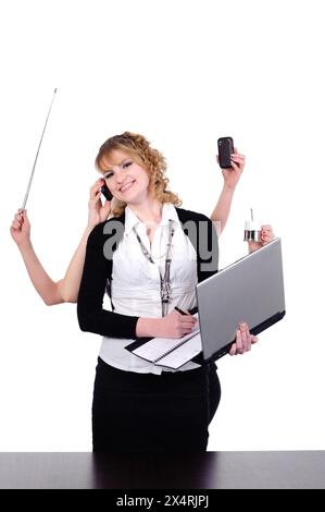 beauty business woman with six arms for multitasking conception ...