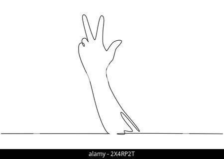 Single continuous line drawing counting hand sign. Number three hand ...