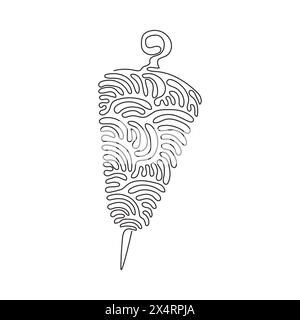 Single continuous line drawing doner kebab on pole. Arabic cuisine fast ...