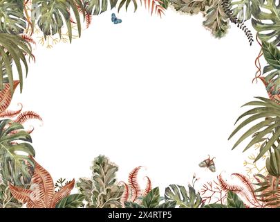 Rectangular frame made of various tropical leaves. Flat illustration on ...