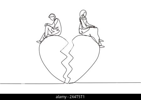 Single one line drawing heartbroken couple parting, divorce. Sad young ...