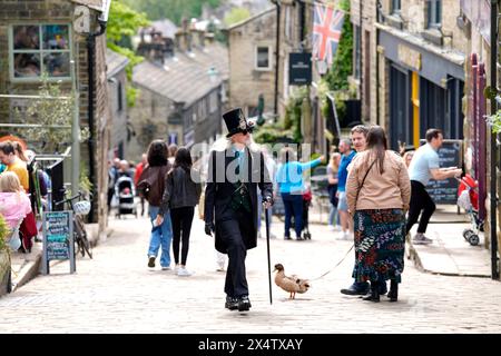 People attend the Haworth Steampunk Weekend, in the village of Haworth ...