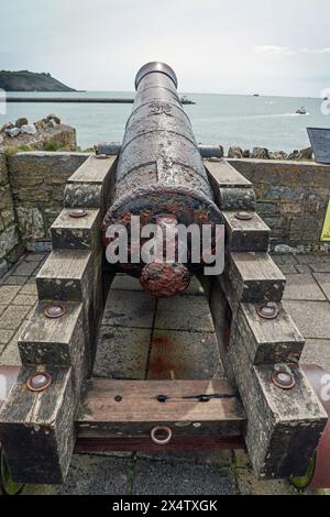 A restored 19th century Blomefield design cast iron cannon points ...