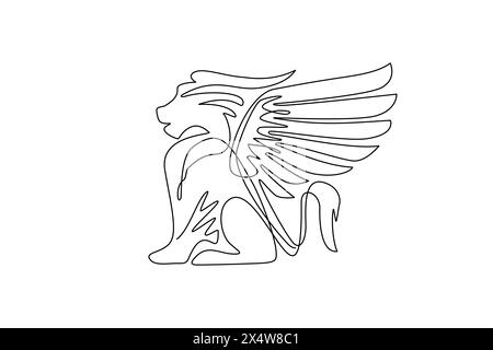 Single one line drawing winged vintage turnkey key isolated. Logo or ...