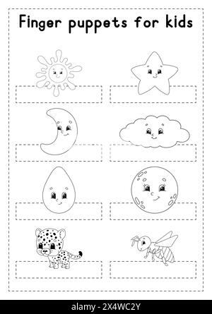 Finger puppets. Coloring page for kids. Vector illustration Stock ...