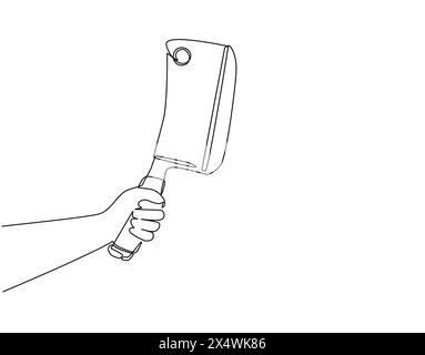Butcher knife, cleaver one line continuous drawing. Kitchen tools ...