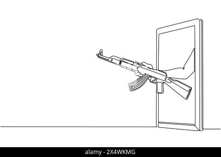 Assault rifle AK 47 one line colored continuous drawing. Various modern ...