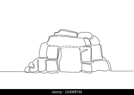 Continuous one line drawing prehistoric man holding stone axe on ...
