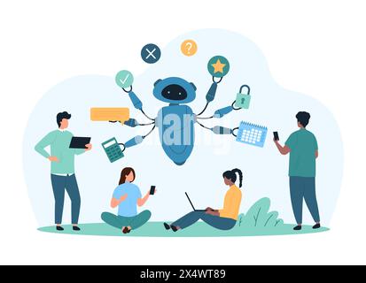 AI Customer Service concept. An employee interacts with a friendly ...
