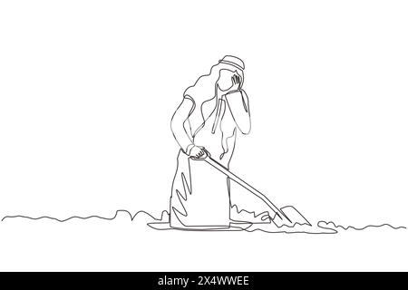 Man digging up ground with shovel to plant a tree. Male working in ...