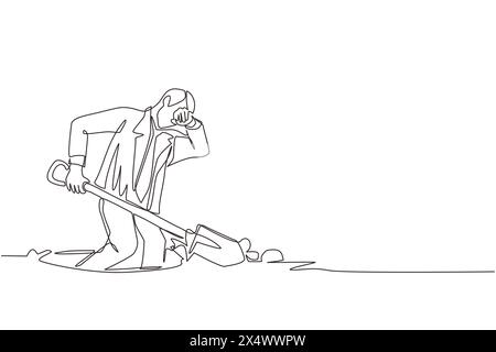 Man digging up ground with shovel to plant a tree. Male working in ...