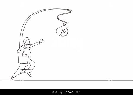 Single continuous line drawing oblivious Arabic businesswoman chasing ...