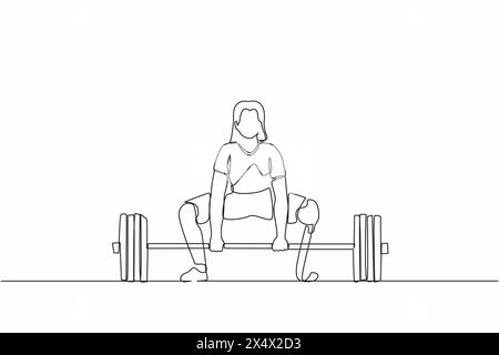 Woman lifting weights continuous one line drawing. Squats with barbell linear design element ...