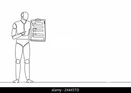 Single continuous line drawing robots standing holding axe and shield. Modern robotics ...