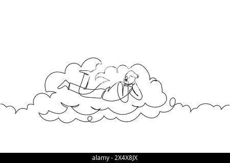 Single continuous line drawing dreamer. Arabic businessman lay on the ...
