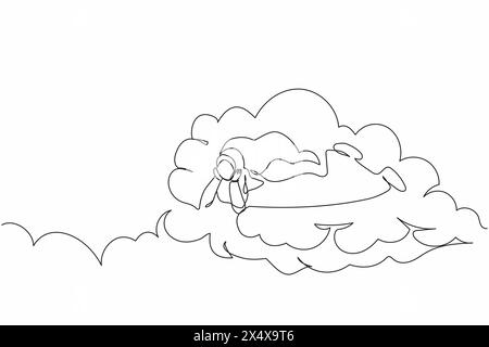 Continuous one line drawing dreamer. Arabian businesswoman lay on the ...