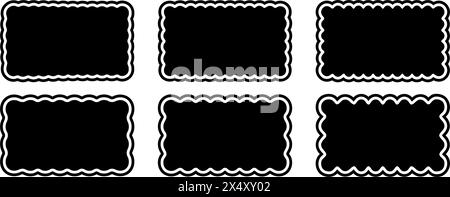Set or rectangular shapes with wavy borders. Tags or labels, stickers or stamps, highlight ...