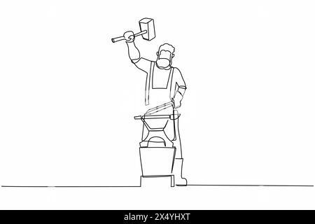 Hand drawn hammer, tongs and anvil. Blacksmith work, ironwork concept ...