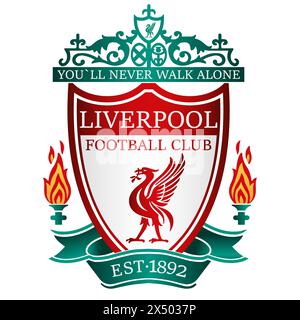 Liverpool FC emblem on iconic red backdrop. Historic football club ...