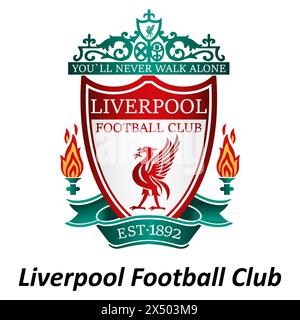 Liverpool FC emblem on iconic red backdrop. Historic football club ...