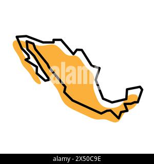 Mexico country simplified map. Thick black outline contour. Simple ...