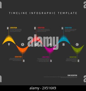 Color horizontal timeline with wavy curves template on white background ...