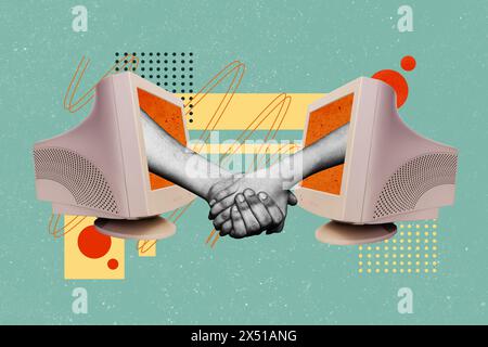 Composite photo collage of hands shake gesture business people partners ...