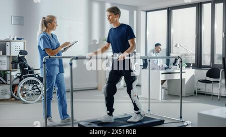 Modern Hospital Physical Therapy: Helps Disabled Patient Wearing ...