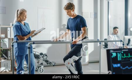 Modern Hospital Physical Therapy: Helps Disabled Patient Wearing ...