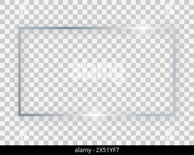 Silver shiny rectangular frame with glowing effects and shadows on ...