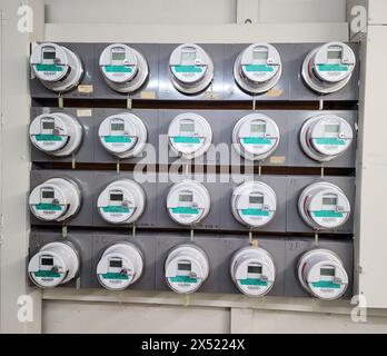 Electric meters in apartment building, Mexico Stock Photo - Alamy