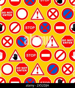 Set of road prohibition signs pattern seamless. Red sign of danger and ...